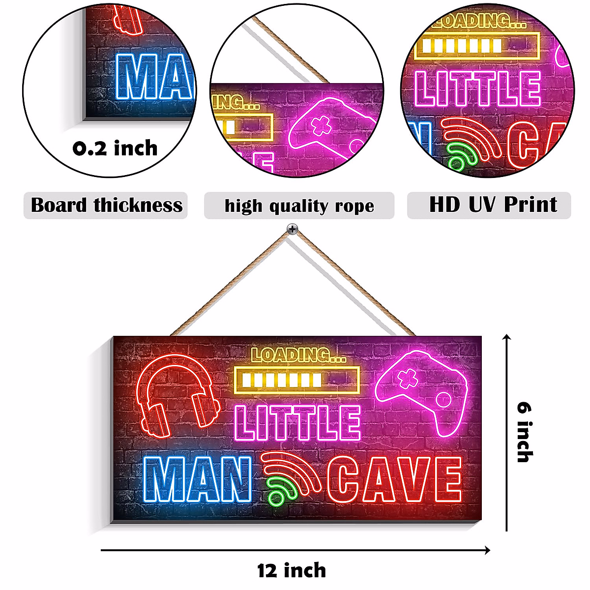 Little Man Cave, Gaming Wooden Door Sign for Little Boy Gamer Room Decor, Nursery Playroom Hanging Decor (6"x12")