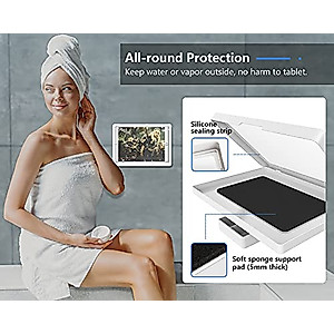 MoKo Wall Mount Shower Tablet Holder, 360 Rotation Waterproof Tablet Holder Bathroom Tablet Case Mount Shelf with Touchable Anti-Fog Screen for Tablets Up to 10.2", Fit with iPad 9 iPad Mini 6, White