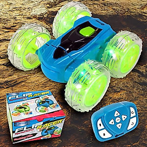 Contixo RC Stunt Car 4WD 2.4Ghz - Double Sided 360° Rotating Remote Control Toy with Lights, for Boys & Girls Age 4-12 Blue