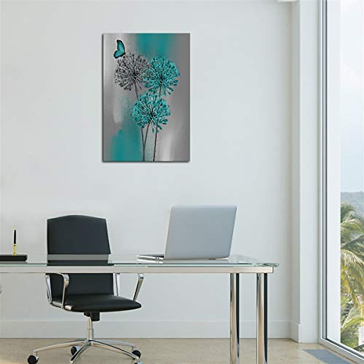 Kingsleyton Teal Gray Butterfly Pictures Wall Art Canvas Farmhouse Prints Photo Modern Flower Black and White Poster Paintings Home Decoration Giclee Artwork Wood Frame Ready to Hang 16"x20"