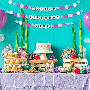 Customizable Friendship Bracelet Birthday Banner with 4 Black Letter Stickers - Pink & Purple Sparkle, Mermaid or Musical Birthday Bash Banner for Girls in My Birthday Era Singer Celebration