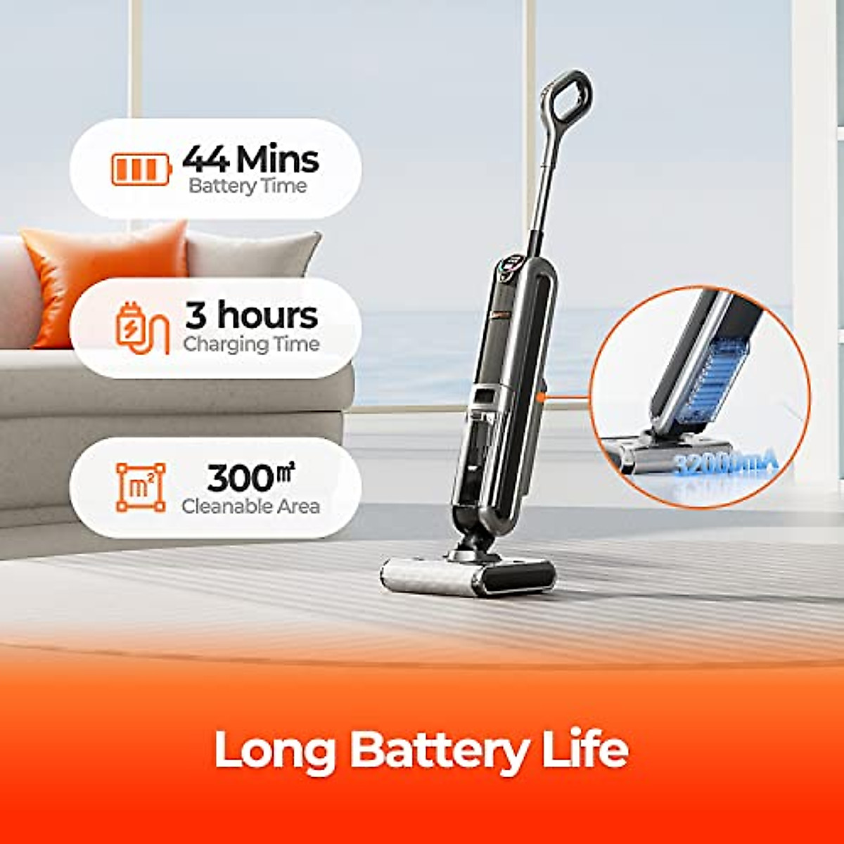 uwant X100 Cordless All in One Wet Dry Vacuum Cleaner and Mop, Double Roller Brush, Self-Cleaning, 44 Mins Long Run Time for Hard Floors ，Smart to Clean Tough Dirt and Pet Hair