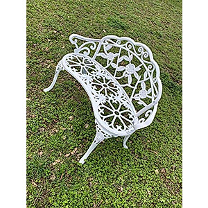 C/G Patio Balcony Bench Double Seat, Anti-Rust Cast Aluminum Patio Garden Bench for Park Yard Outdoor Furniture White