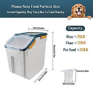 AnRui Large Flour Storage Containers 25Lbs Airtight Rice Storage Container BPA Free Kitchen Pantry Food Storage Bin Sugar Snack Cereal Grain Organizer Box with Wheel, Scoop, 4Pack, Blue