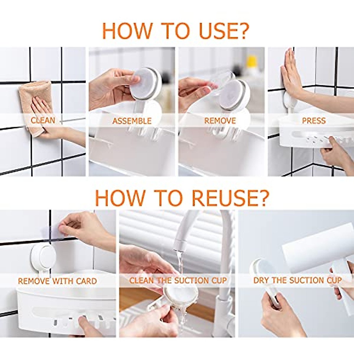 SWAMTIK Corner Shower Caddy with Soap Dish Suction Cup Shower Shelf for Shower Wall Corner Caddy No Drilling Shower Soap Holder for Bathroom Bathtub - White