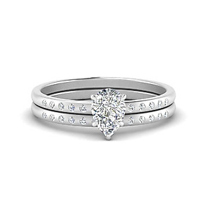 55Carat Scattered Bezel Wedding Ring Sets Sterling Silver Created Cubic Zircon Pear Shape White Color Wedding Ring Sets Bezel Setting in Size 10 Minimal Surprise Gifts for Ladies