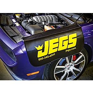 JEGS Fender Cover | Built-In Pocket For Tools | 23” High by 31-1/2 “ Long | Black With JEGS Logo | Heavy-Duty Vinyl | Non-Skid Backing
