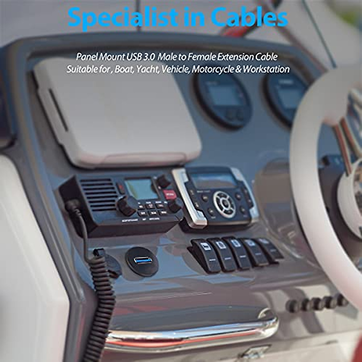 Small USB 3.0 Male to Female AUX Flush Panel Mount Extension Cable for Car Truck Boat Motorcycle Dashboard 3ft