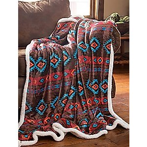 Carstens, Inc Wrangler Southwest Horizon Rustic Sherpa Fleece 54x68 Throw Blanket, Brown