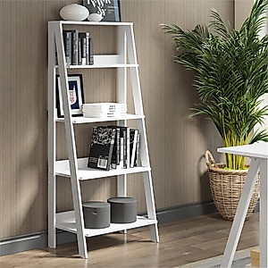 Pemberly Row 4-Shelf Wood Ladder Bookcase in White