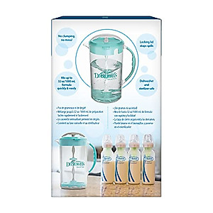 Dr. Brown's Baby Formula Mixing Pitcher with Adjustable Stopper, Locking Lid, & No Drip Spout, 32oz, BPA Free, Teal