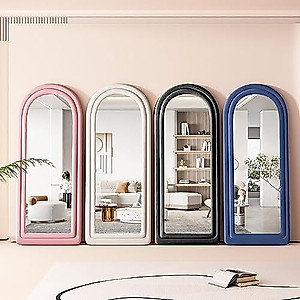 Otlsh Floor Mirror, Arched Full Length Mirror with Stand, Large Standing Mirror, 63"x24" Full Body Mirror, Large Mirror, Wall Mirror, Freestanding, Wall Mounted, Flannel Frame -Beige White