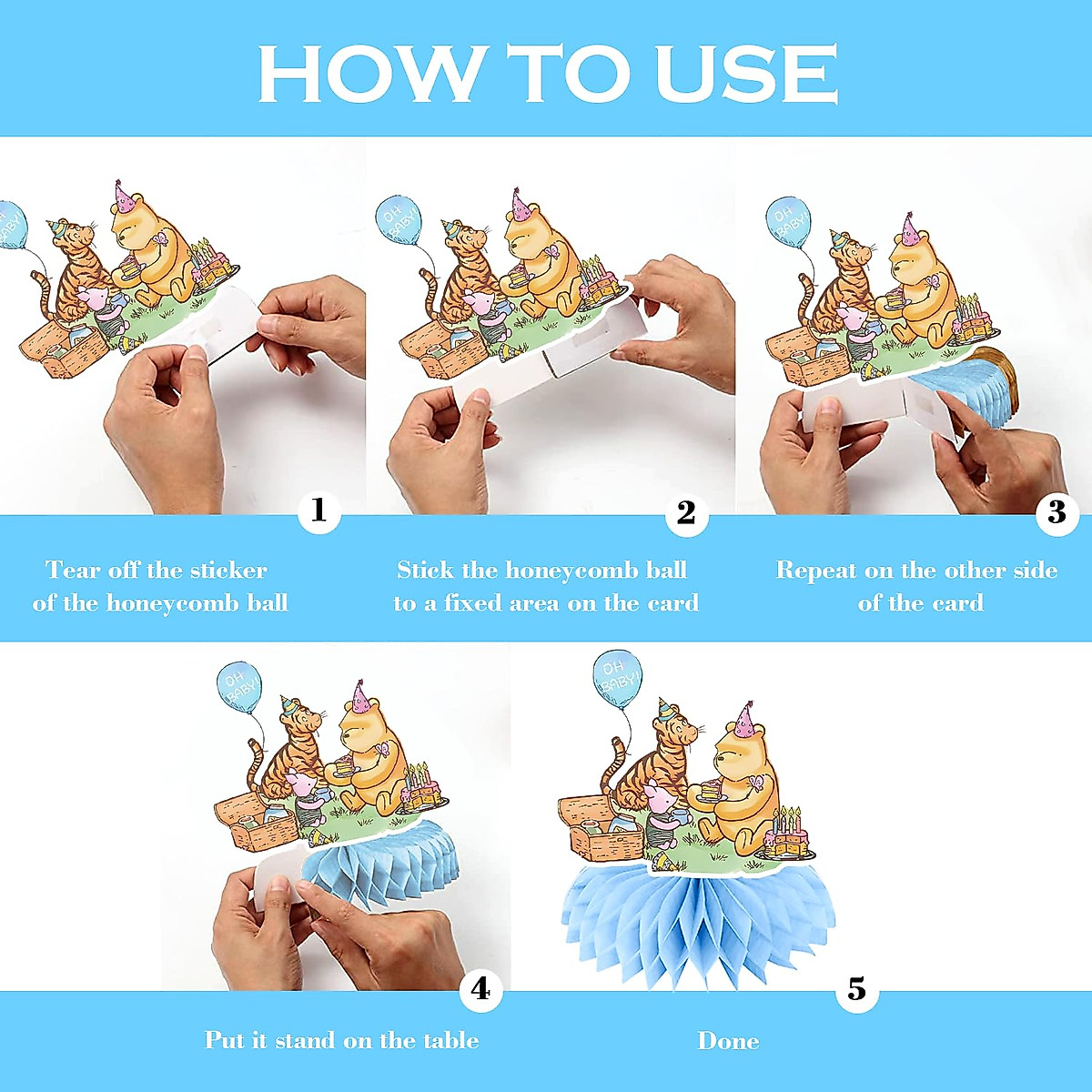 10pcs Classic Winnie Centerpieces Decorations, Oh Baby Table Decorations The Pooh Centerpieces for Cute Cartoon Baby Shower Party Decor