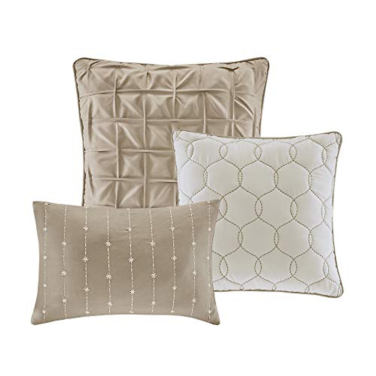 Madison Park Walter Comforter-Luxe Seersucker Print Design All Season Down Alternative Bedding, Matching Shams, Bedskirt, Decorative Pillows, Queen (90 in x 90 in), Taupe