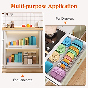 Lifewit Lid Organizers for Cabinet Adjustable, Extra Large 13-24" Food Storage Container Lid Divider with 8 Inserts & 21 Compartments, Plastic Lid Holder Inside Cabinet in Kitchen/Pantry Organization