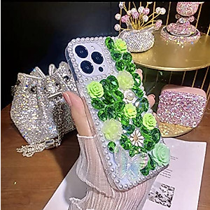 Threesee for Galaxy S9 Plus Bling Glitter Flowers Case,Luxury Crystal Rhinestone Pearl Cover Shiny Diamond Women Girls Kids Floristic Phone Case for Samsung Galaxy S9 Plus