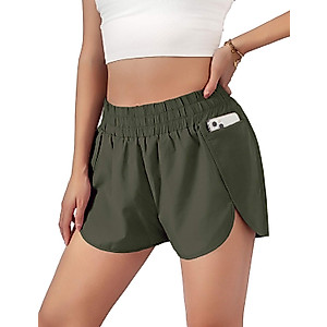 Blooming Jelly Women's Quick-Dry Running Shorts Workout Athletic Shorts with Pockets 2024 (Large, Army Green)