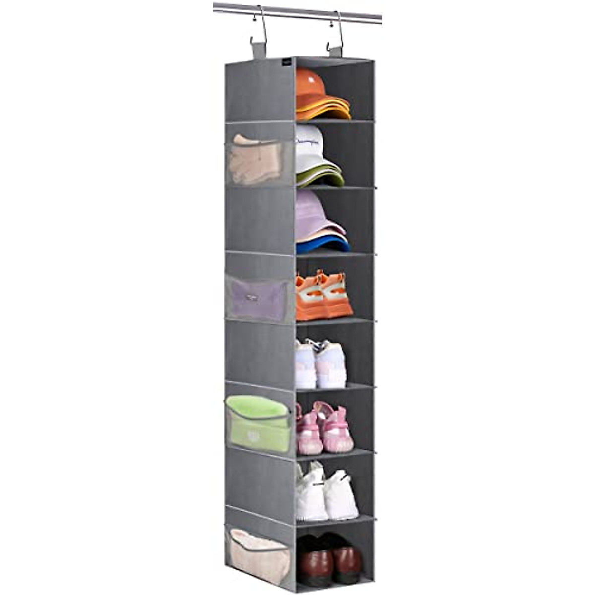 SLEEPING LAMB 8 Shelves Hanging Shoe Rack Wider Shoe Hanger Organizer for Closet Storage Clothes, Hats, Handbags, with 8 Mesh Pockets, Grey