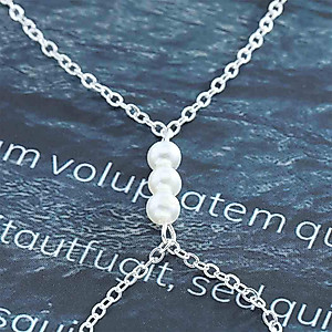 Olbye Pearl Finger Ring Bracelet Silver Slave Bracelet Hand Chain Everyday Jewelry for Women (Silver)