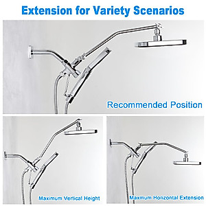 CyberWater 12 Inch Shower Head with Handheld Spray Chrome Built-in Power Wash Mode 3-way Diverter with Pause Setting, Adjustable Extension Shower Arm, 71 Inches Stainless Steel Hose