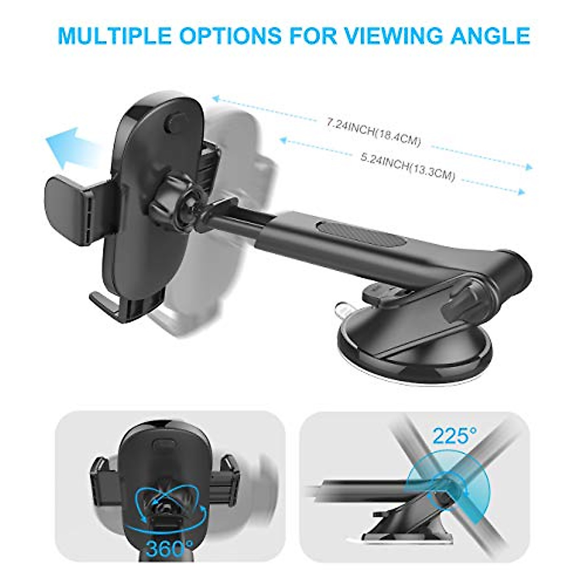 APPS2Car Suction Cup Car Phone Holder Mount, Dashboard/Windshield/Window Phone Holder for Car with Ultra Sticky Gel Pad, Compatible with iPhone, Samsung, All Cellphone, Thick Case & Big Phone Friendly