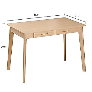 AIEGLE Wood Computer Desk Writing Table with 2 Drawers, 39 inch Home Office Workstation, Natural Color (39.4" L x 21.7" W x 29.5" H)