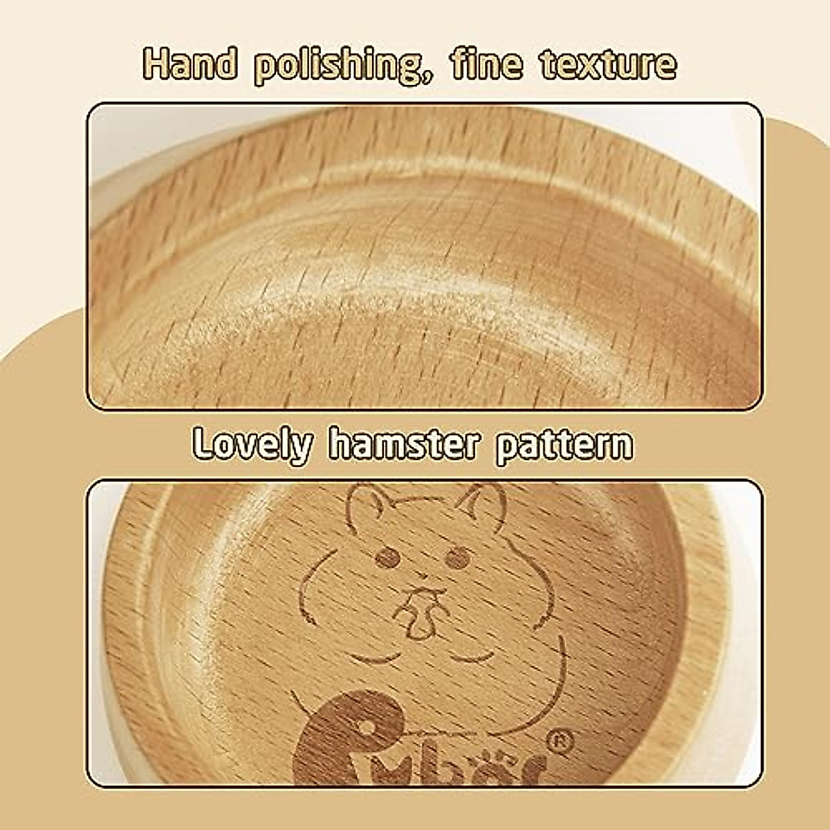 Rubor Hamster Food Bowl, Wooden Guinea Pig Food Dish Feeding Bowl for Small Animal Dwarf Hamster Syrian Gerbil Mice Degu Chipmunk Squirrel Hedgehog (Large)