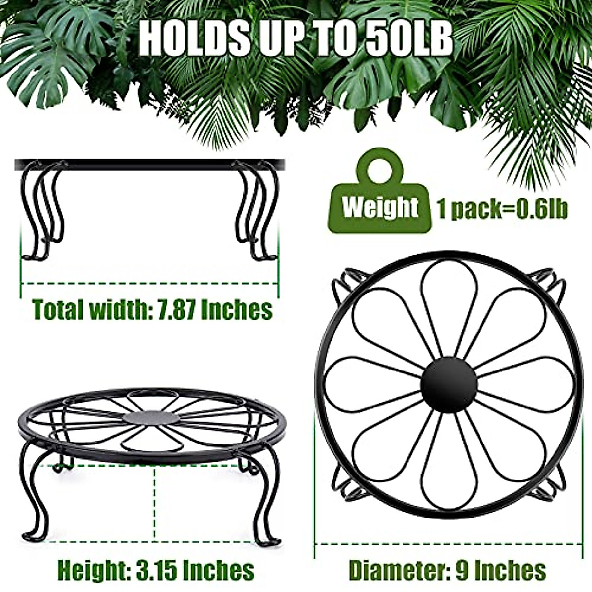 4 Pack Metal Plant Stands Outdoor Indoor, BetyBedy Flower Pot Stand, 9 Inches Corner Plant Stand for Indoor Plants, Plant Shelf Plant Holder for Living Room Balcony Patio Garden (Black)