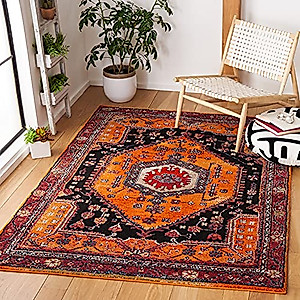 SAFAVIEH Vintage Hamadan Collection Area Rug - 5'3" x 7'6", Orange & Black, Traditional Oriental Design, Non-Shedding & Easy Care, Ideal for High Traffic Areas in Living Room, Bedroom (VTH204P)