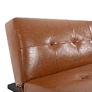 Naomi Home Button Futon Sofa Bed, Faux Leather Futon Couch, Sofa Bed Couch Convertible with Wooden Legs, Folding, Reclining Small Couch Bed, Button Tufted Futon Bed for Living Room