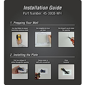 DATA COMM Electronics 45-0008-WH Easy Mount Recessed Low Voltage Cable Plate - Acrylonitrile Butadiene Styrene , White
