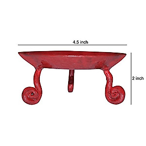 Lalhaveli Red Hand Painted Small Iron Pillar Candle Stand, 4.5" Tall 2" Candle Plate Votive Candle Holders Stand Decorative