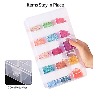 SGHUO 15 Grids Tackle Box Organizer, Large Clear Plastic Organizer Box with Adjustable Dividers for Beads, Art DIY, Crafts, Jewelry, Fishing Tackle with Label Stickers