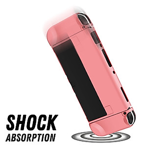 TNP Switch OLED Dockable Case - Pink, for Nintendo Switch OLED Model 2021, Cute Protective Case Cover, Hard PC Shell coated with Silicone Skin for Switch OLED Accessories Console & JoyCon Controller