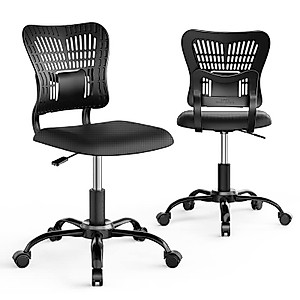 PALONE Home Office Chair Ergonomic Desk Chair Mesh Computer Adjustable Height Seat 360° Swivel Gaming Armless Chair Task with 5 Rolling Castors Upholstered Comfy Office Chair No Arms(Black)
