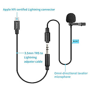 BOYA Lavalier Lightning Microphone for iOS iPhone 11 Vlog, 20 ft/6m by-M2 Lapel Universal Mic with Lightning Plug Adapter for iPhone 11 10 X 8 7 MAC YouTube Video Facebook Live