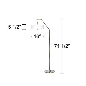 Possini Euro Design Modern Downbridge Arc Floor Lamp 71 1/2" Tall Brushed Nickel Silver Metal Red Textured Faux Silk Drum Shade Decor for Living Room Reading House Bedroom Home Office House