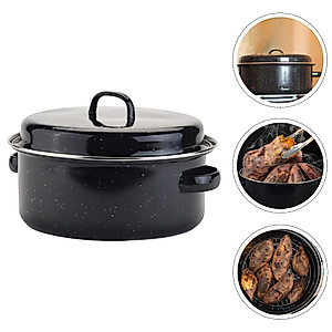 Yardwe Roasting Pan Round Round Roaster pan Enamel Covered Pot Roaster Skillet Roaster Pot Turkey