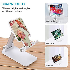 Vintage Watercolour Bird and Roses Print Cell Phone Stand Compatible with iPhone Switch Tablets Foldable Adjustable Cellphone Holder Desktop Dock (4-13")