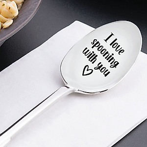 Generic Tym I Love Spooning With You Engraved Stainless Steel Spoon For Coffee Tea Cereal Ice Cream - Engraved Gift For Him / Her - 7 Inch Sturdy Handle And Food Safe Engraving