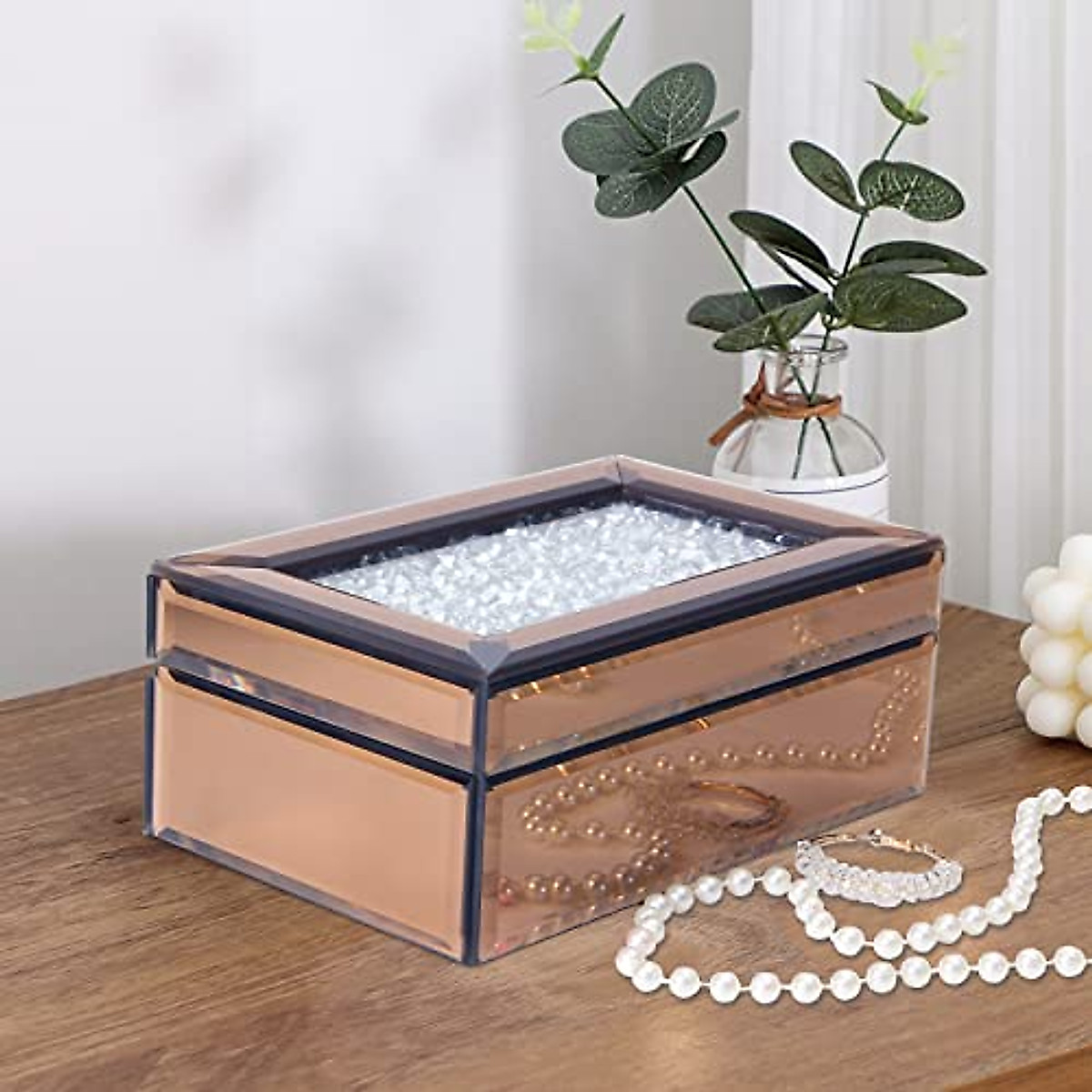 BST FURNH Luxurious Crushed Diamond Large Gold Mirrored Jewelry Box Silver Glass Jewelry Organizer Storage High-end Luxury Big Mirror Box Jewelry Decorative Box