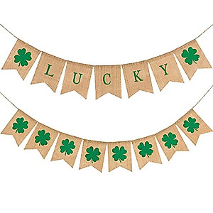 2 Pack St Patrick's Day Decorations Shamrock Burlap Banner, Burlap Banner for Mantel Fireplace Spring Holiday Accessory Wall Decorations Home Indoor Outdoor Party Green Decor (2 Pack Burlap Banner)