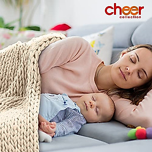 Cheer Collection Chunky Cable Knit Throw Blanket for Couch, Sofa, Bedroom and Living Room - Extra Soft and Cozy Decorative Throws - 50" x 60", Taupe