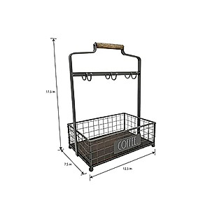 Rae Dunn Coffee Mug Holder - 6 Hook Coffee Cup Rack with Rectangular Rustic Style Crockery Holder for Storage and Display - Mug Stand Organizer for Kitchen Counter or Cafe Countertop - Coffee