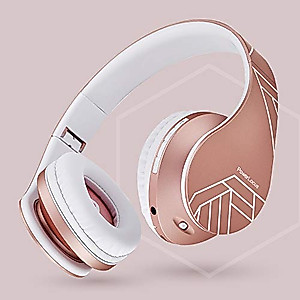 PowerLocus Bluetooth Over-Ear Headphones, Wireless Stereo Foldable Headphones Wireless and Wired Headsets with Built-in Mic, Micro SD/TF, FM for iPhone/Samsung/iPad/PC (Rose Gold)