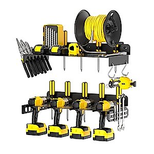 Power Tool Storage Rack, Amoowis Tool Organizer, Metal Shelf Utility Racks, Shelves for Garage Organization and Storage, Pegboard Drill Holder Wall Mount with Magnetic Strip for Screwdriver, Drill Bit