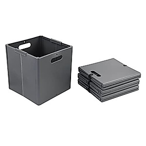 Eagrye 4-Pack Collapsible Plastic Storage Cubes Bin, Foldable Cube Storage Baskets, Gray