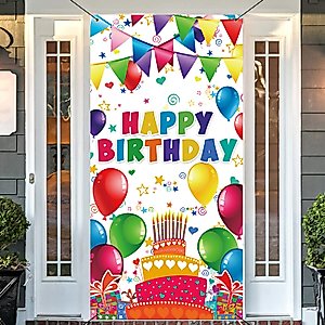 3x6ft Colorful Kids Birthday Party Door Banner Children Newborn Baby Shower Happy Birthday Background Balloons Candy Bar Gifts Backdrops Kids Celebration Party Decor