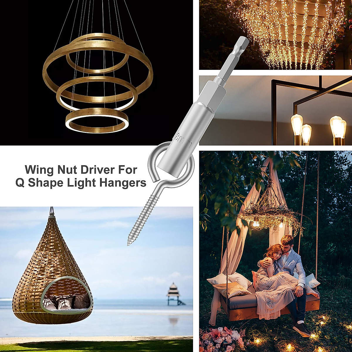 HXLPAY 2” 26 Pack 304 Stainless Steel,Screw Eyes Heavy Duty Screw in Eye Hooks Ring, Yoga & Brazilian Hammocks, Indoor & Outdoor, Self Tapping Screws,Eye Bolt (1 pcs 1/4" hex Shank Wing nut Driver)