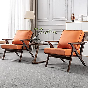 ONG Mid Century Accent Chair Brown Leather - Modern Armchair Upholstered Cushioned with Wooden Armrest Wood Legs Lounge Single Sofa Chair for Living Room Bedroom Home Furniture 330lbs (Brown Leather)